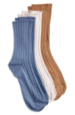 Hue 3-Pack Scalloped Pointelle Crew Socks Asst 3
