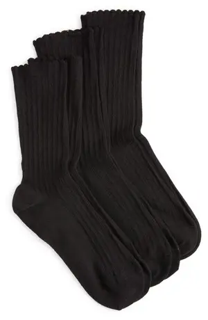 Hue 3-pack Scalloped Pointelle Crew Socks - Black