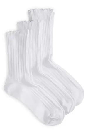 Hue 3-pack Scalloped Pointelle Crew Socks - White