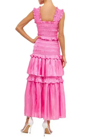 Endless Rose Sheer Smocked Tiered Maxi Dress - Pink