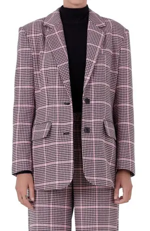 Endless Rose Houndstooth Check Blazer - Pink Multi