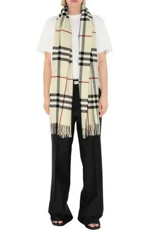 Burberry Giant Check Washed Cashmere Scarf - Stone