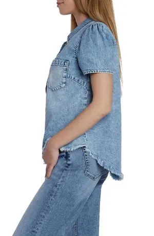 WASH LAB DENIM Puff Sleeve Denim Shirt - Denim Bubble