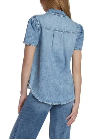 WASH LAB DENIM Puff Sleeve Denim Shirt - Denim Bubble