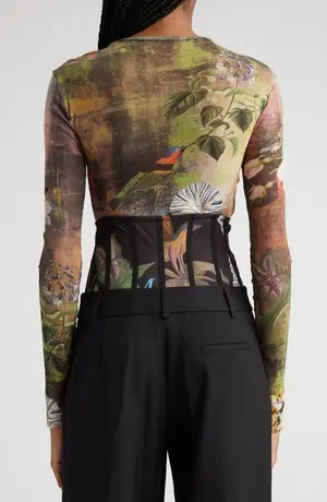 Monse Mixed Print Mesh Top