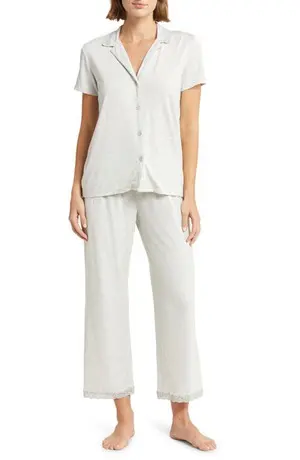 Natori Feathers Lace Trim Jersey Pajamas Heather Pebble Stone