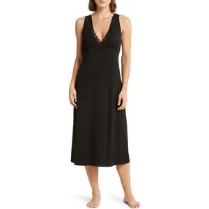 Natori Feathers Lace Trim Nightgown - Blk