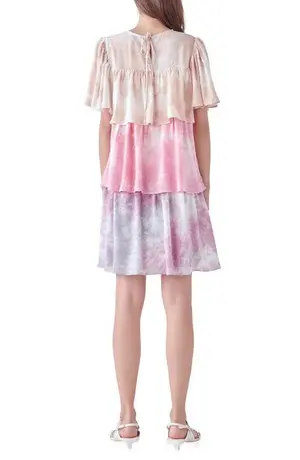 FREE THE ROSES Tie-dye Swiss Dot Tiered Dress