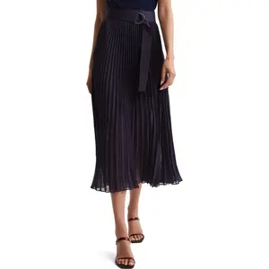 REISS Pleated Belted Midi Skirt