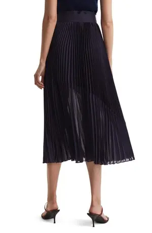 REISS Pleated Belted Midi Skirt