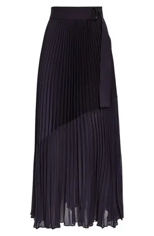REISS Pleated Belted Midi Skirt