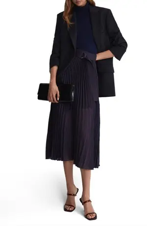 REISS Pleated Belted Midi Skirt
