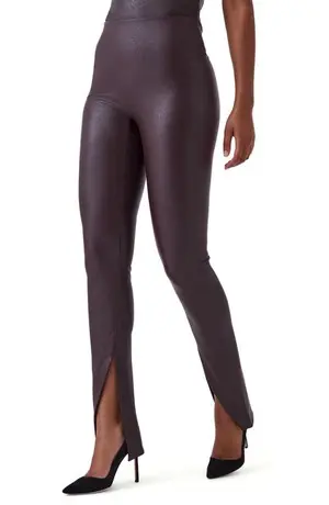 Spanx Faux Leather Front Slit Leggings - Cherry Chocolate