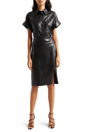 Alice + Olivia Edyth Faux Leather Snap-up Shirt