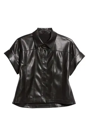 Alice + Olivia Edyth Faux Leather Snap-up Shirt