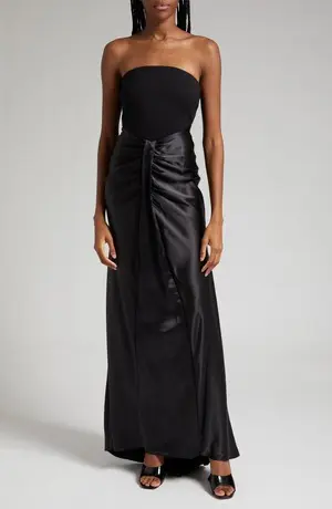 Staud Wayfaring Strapless Satin Maxi Dress