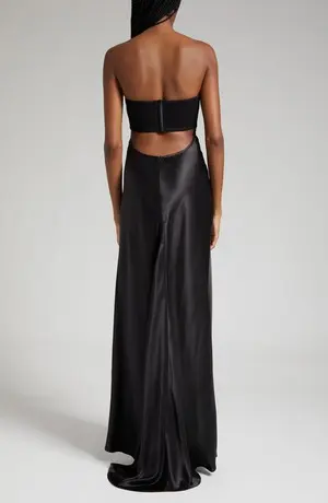 Staud Wayfaring Strapless Satin Maxi Dress