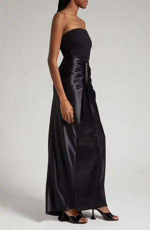 Staud Wayfaring Strapless Satin Maxi Dress