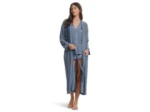 Eberjey Gisele Printed The Tencel Modal Long Robe Robe Duo Stripe Slate /ivory - Blue