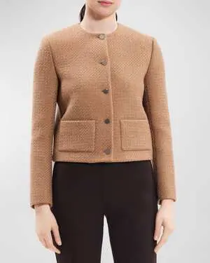 Theory Holiday Tweed Cropped Jacket - Palomino | Editorialist