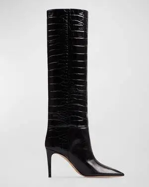 Paris Texas Paris Texas 85mm Mock-Croc Stiletto Knee Boots - Carbone Black