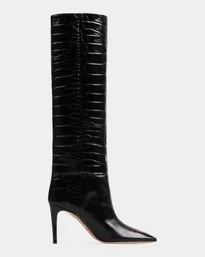 Paris Texas Paris Texas 85mm Mock-Croc Stiletto Knee Boots Carbone