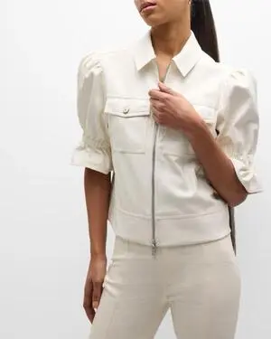 Cinq À Sept Holly Cropped Vegan Leather Jacket - Ivory