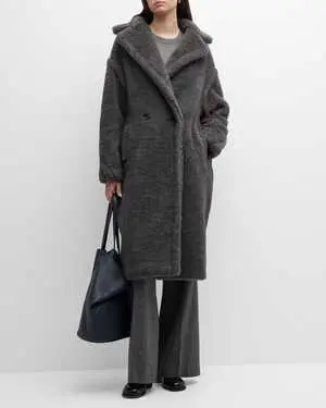 Max Mara Tedgirl Faux Fur Long Coat Medium Grey