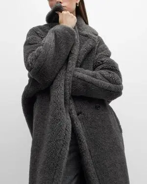 Max Mara Tedgirl Faux Fur Long Coat - Medium Grey