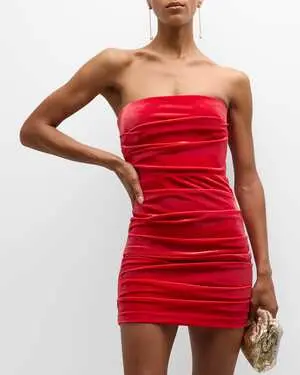 Alex Perry Jaden Tucked Velvet Strapless Mini Dress In Red - 20% Off |  Editorialist