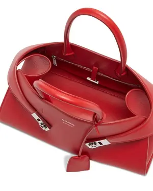 FERRAGAMO Medium Hug Handbag - Flame Red/silver
