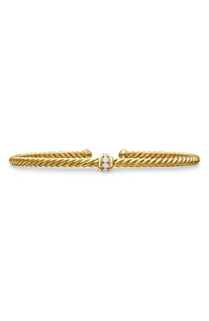 David Yurman Classic Cable Spira Station Cuff Bracelet - 18k Yellow Gold