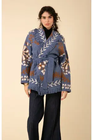 Hale Bob Charlie Jacquard Wrap Sweater - Blue