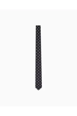Emporio Armani Silk Tie With Jacquard Micro-eagle - Black