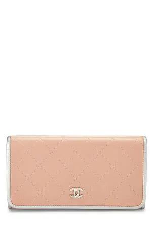 Chanel Silver Lambskin Long Wallet - Pink