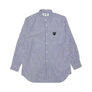 Play Comme Des Garcon Black Emblem Stripe Button Down - Blue