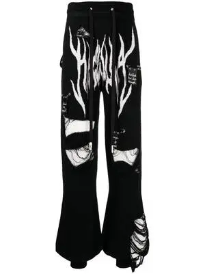 HACULLA. Intarsia-knit Distressed Track Pants - Black
