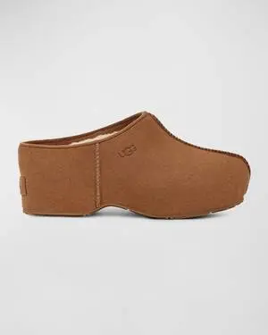 UGG Cottage Suede Wool Slide Clogs - Chestnut