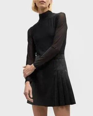 Alice + Olivia Chara Vegan Leather Pleated Mini Dress - Black