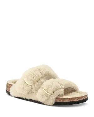 BIRKENSTOCK Arizona Big Buckle Shearling Slides - Eggshell