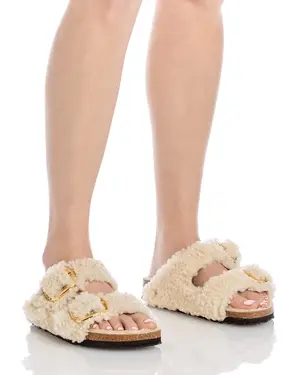 BIRKENSTOCK Arizona Big Buckle Shearling Slides - Eggshell