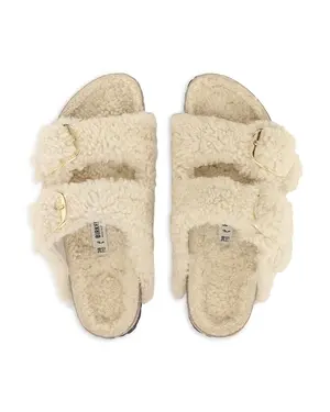 BIRKENSTOCK Arizona Big Buckle Shearling Slides - Eggshell