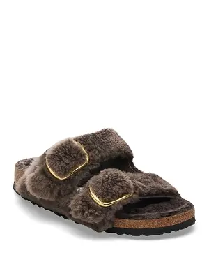 BIRKENSTOCK Arizona Big Buckle Shearling Slides - Gray