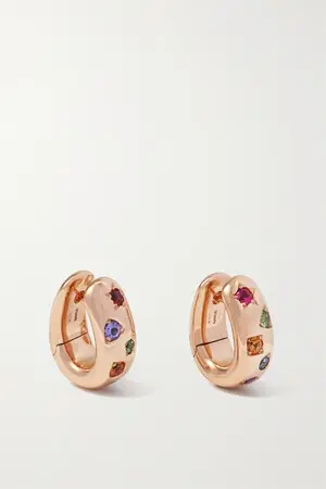 Pomellato Iconica 18-karat Rose Multi-stone Hoop Earrings - Gold