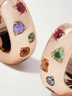 Pomellato Iconica 18-karat Rose Multi-stone Hoop Earrings