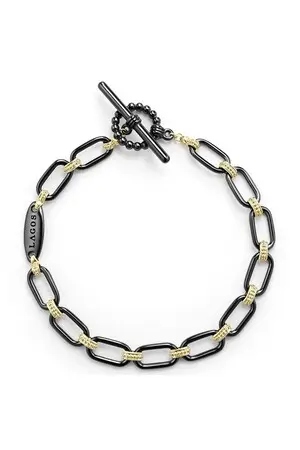 Lagos Signature Caviar 18k And Ceramic Link Bracelet - Gold