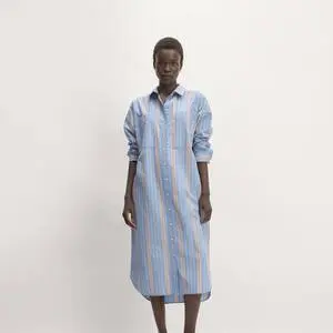Everlane Midi Cotton Shirt Dress - Parisian Blue/Black/Rusted Red/B |  Editorialist