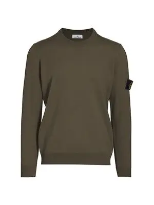 Stone Island Men's Wool Crewneck Sweater - Black  - Olive
