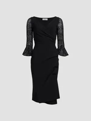 Chiara Boni La Petite Robe Triana Lace-sleeve Midi-dress - Nero