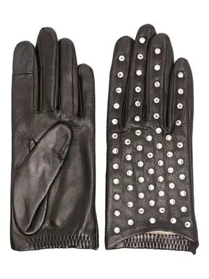 AGNELLE Agnelle Kate Strass Leather Gloves Black